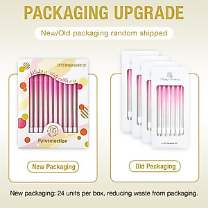 24-Count Gradient Pink Birthday Candles, Long Thin Cake Candles for Wedding, Celebration, Birthday Party Cake Cupcake Decorations