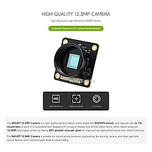 Waveshare IMX477 12.3MP Camera for Raspberry Pi CM3/CM3 Lite/CM3+/CM3+ Lite/CM4/Jetson Nano Developer Kit Supports C/CS Lenses(Required but Not Included)