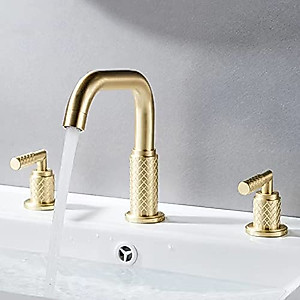 3 Hole Bathroom Basin Faucet Brass Bathroom Faucets Basin Faucets-Brushed Gold
