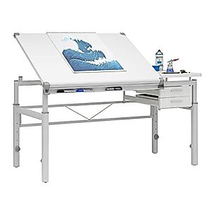 Studio Designs Graphix II Pro Line Split Top Height Adjustable Drafting, Drawing Table with 39.5" x 30" Tilting Top,White