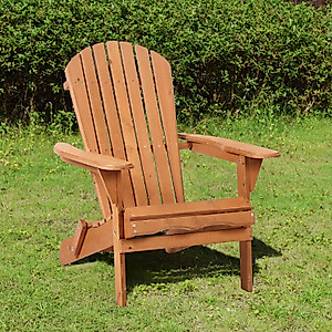 Adirondack Chair,Folding Wooden Lounger Chair，All-Weather Chair for Fire Pit/Garden/Fish with 250lbs Duty Rating，Natural