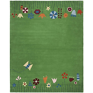 SAFAVIEH Kids Collection Accent Rug - 2' x 3', Green & Multi, Handmade Grass and Flowers Wool, Ideal for High Traffic Areas in Entryway, Living Room, Bedroom (SFK751A)
