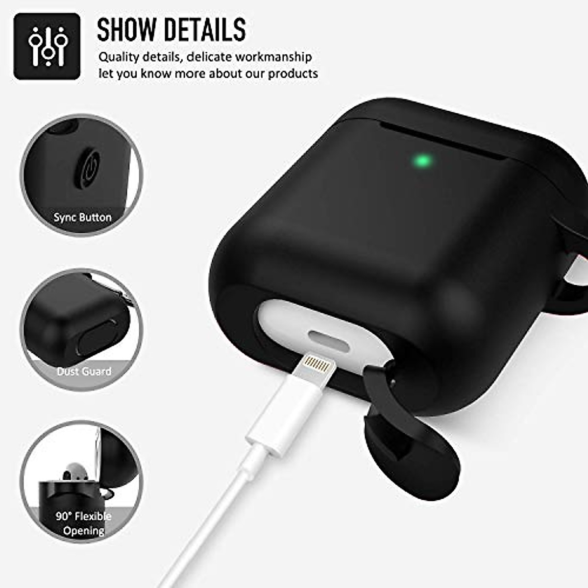 Coffea Protective Silicone Case with Keychain for Apple AirPods 2 (Black)