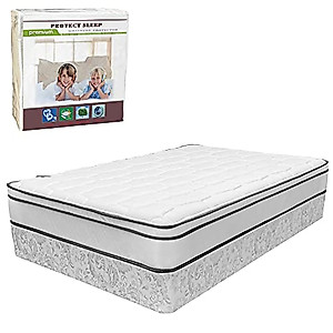 Mattress Comfort, 10-Inch Meduim Plush Eurotop Pillowtop Innerspring Mattress & 8" Wood Box Spring Set with Mattress Protector, Full