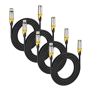 MFL. 15 ft DMX Cable 3 Pin XLR Male to Female Connector Wires for Stage Lighting DJ Lights 22 AWG 110 Ohms, Yellow Connector, Pack of 4