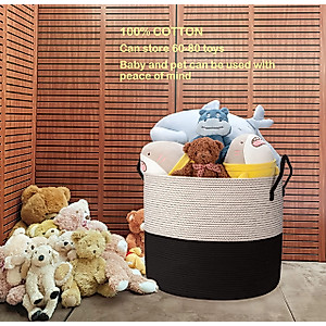 Echueuey 115L Extra Large storage basket with lid, blanket basket with lid for living room,extra large laundry basket,large round basket with lid,wicker basket with lid,Black 21" x 21" x 18"