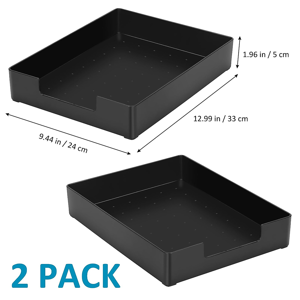 Stackable Letter Tray Paper Organizer, A4 Size Desk Holder for Letter Paper/Stationery/Desk Accessories, Black Holder File Organization for Office, School, Home Storage (2 Pack)