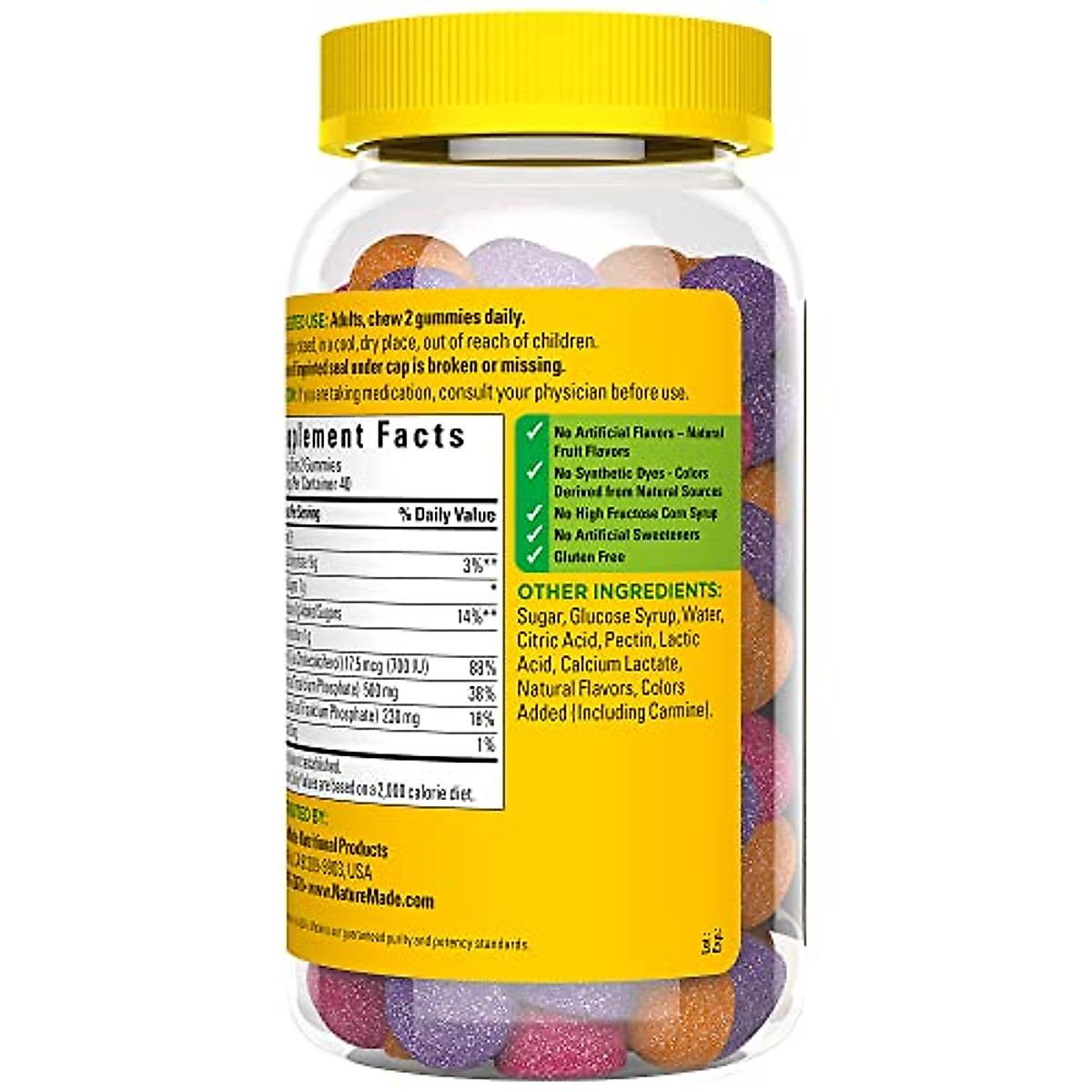 Nature Made Calcium Gummies 500 mg Per Serving with Vitamin D3, Dietary Supplement for Bone Support, 80 Gummies, 40 Day Supply