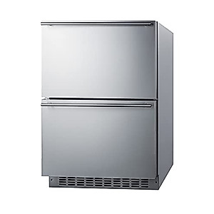 Summit Appliance SPRF34D 24" Wide 2-Drawer Refrigerator-Freezer; 3.9 cu.ft. Capacity; Frost-free Operation; Built-in Capable; Stainless Steel Construction; LED Lighting and Adjustable Drawer Dividers