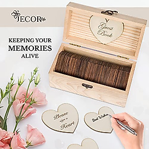 Jecor Alternative Guest Book Box - Wedding Guest Book Alternative - 62 Large Wooden Hearts - Also for Baby Shower, Bridal Shower, Anniversary, Birthday, Retirement, Funeral Guest Book Alternatives