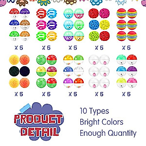 Deekin 60 Pack Cat Toys Plastic Noisy Cat Toy Balls with Bell Kitten Chase Pounce Rattle Toy Assortments Including Rainbow Foam Ball, Furry Pompom Ball, Sisal Ball for Cats (Assorted Style)