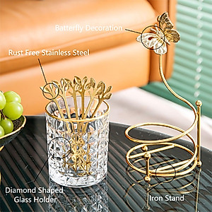 INPROPEXT 6PCS Coffee Spoons with Glass Holder,Small Stainless Steel Gold Tea Spoons,Mini Spoon Set for Fruit,Stirring, Mixing, Sugar, Ice Cream, Cake