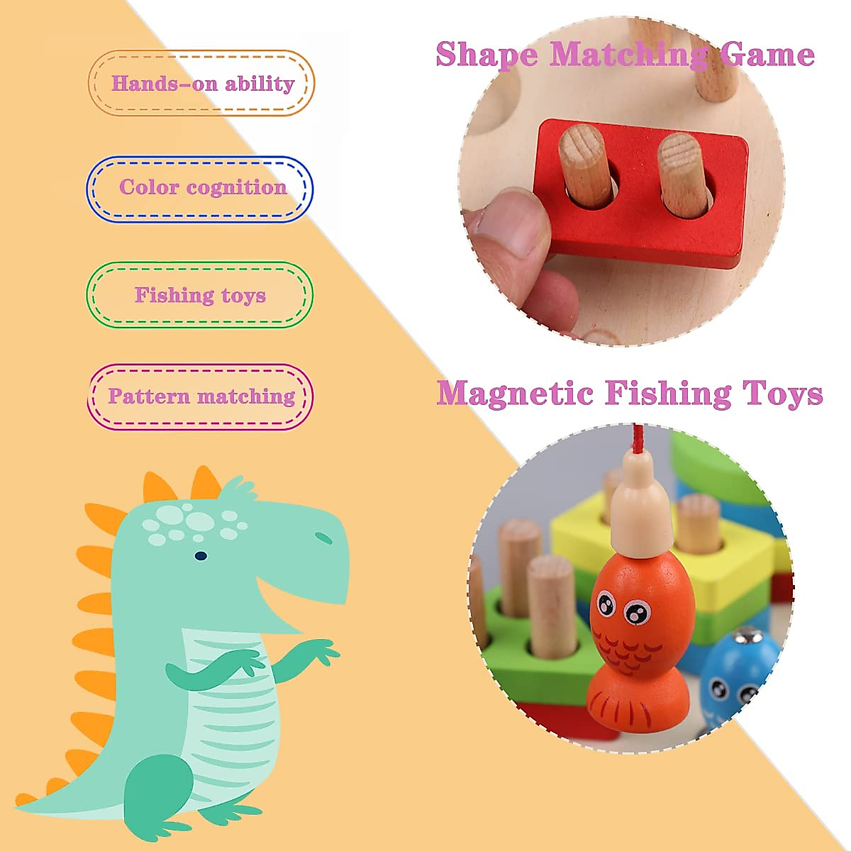 QYBZOKL Montessori Toys for 2 Year Old Boys Girls,Wooden Sorting & Stacking Toy, Magnetic Fishing Game for Toddlers,Preschool Educational Learning Toy for Kids Ages 3 4 5 6+, Birthday Gifts