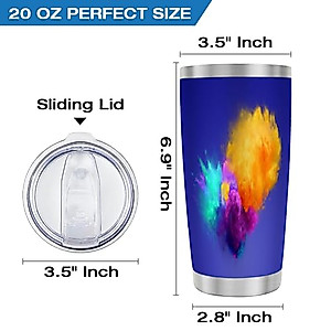 Jesmacti 20Oz Tumbler for Men Yellow Agua Violet Powder Blue Freeze Motion Powder Exploding Funny Coffee Tumbler Vacuum Insulated Coffee Mug for Dorm