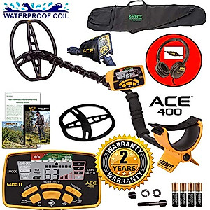 Garrett ACE 400 Metal Detector with DD Waterproof Search Coil and Carry Bag (Pack 1) (1)