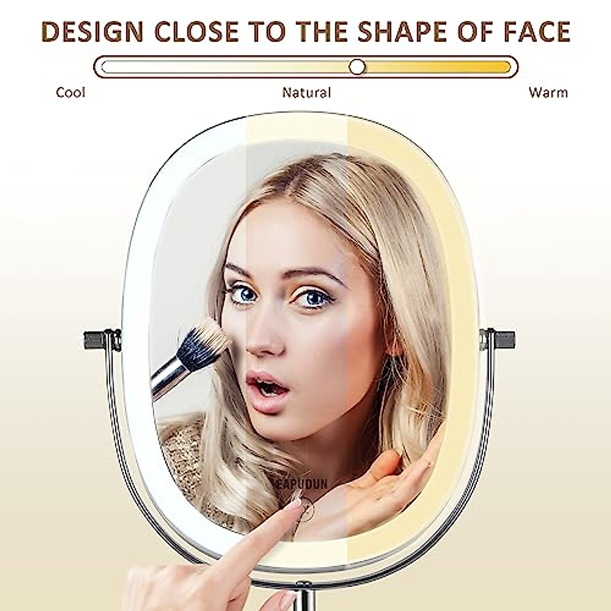 EAPUDUN 9" Makeup Mirror with Lights, 84 Premium LED Beads Lighted Rechargeable Makeup Mirror with 3 Colors Modes Brightness Adjustable, 1X/7X Magnifying Mirror with 360° Rotation - Chrome