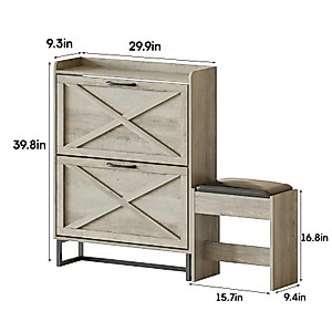 Maupvit Shoe Storage Cabinet with 2 Flip Drawers and Removable Shoe Bench, Farmhouse Shoe Organizer with Metal Legs, Narrow Slim Shoe Rack Cabinet for Entryway,Grey