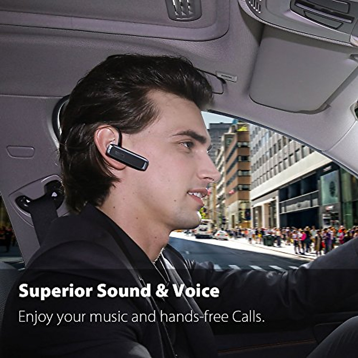 Marnana Bluetooth Headset, Wireless Bluetooth Earpiece with 18 Hours Playtime and Noise Cancelling Mic, Ultralight Earphone Hands-Free for iPhone iPad Tablet Samsung Android Cell Phone Call - Black