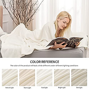 RECYCO Fleece Blanket for Bed, Thick Fuzzy Warm Soft Large Blankets King Size, Ivory White, 108"x90"