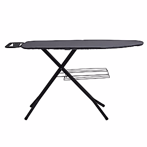 Household Essentials Deluxe Matte Black Ironing Board with Mesh Steel Top, 4 Durable Hex Legs, Heat-Resistant FiberTech Cover and (6 MM) Fiber Pad