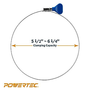 POWERTEC 70250 6 Inch Key Hose Clamp, Thumb Screw Key Adjustable Stainless Steel Hose Clamps for Dust Collection, Dust Collector and Dryer Vent Hose, Pipe Clamp, RV Clamp, Worm Gear Clamp, 5 pack