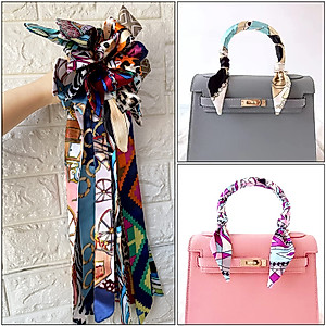 RainFlowwer Fashion Scarf Handle Bag Hair Tie Headband, 12Pcs Neckerchief Package Hair Head Band for Purse Decor, Neck Scarf Skinny Scarfs for Women Hair Bracelet