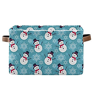 ALAZA Merry Christmas Snowman Snowflake Large Storage Basket with Handles Foldable Decorative 1 Pack Storage Bin Box for Organizing Living Room Shelves Office Closet Clothes