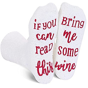 If You Can Read This Bring Me Some Wine Socks Wine Gifts for Women Girls Funny Novelty Fuzzy Socks Christmas Stocking Stuffer Slipper Socks Non Slip Home Hospital Socks, Blue