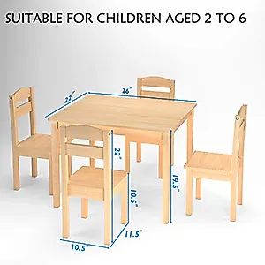 Nightcore Kids Wooden 4, Activity 2 to 6 Years, Toddler Game, Playroom Furniture, Picnic w/Chairs, Solid Wood 5 Piece Dining Table Set, Natural