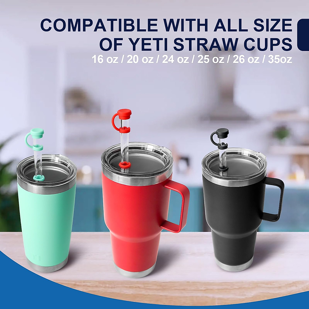 SUZAMED Spill Stopper for YETI Straw Cup, 4 Sets Silicone Leak Stopper Compatible with YETI Tumbler, Leak Proof Kit of YETI Mug Accessories Including 4 Straw Cover, 4 Leak Proof Stopper (Black 4PCS)