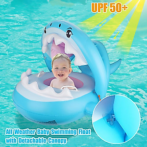 Baby Pool Float with Canopy UPF50+ Sun Protection Inflatable Baby Float Water Toys Summer Toys Baby Swim Float for Pool Aged 6-36 Months