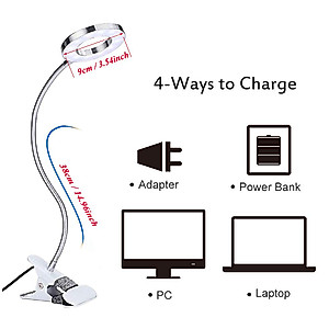 CLOOOUDS 7W Clip on Light, LED Clip On Lamp, USB Reading Book Light, Bed Lamp,Desk lamp, Warm Light and White Light