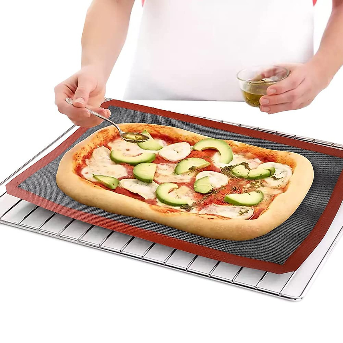 Maedack Silicone Pastry Mat - 30x40cm Non-Slip Micro-Perforated Oven Mat Silicone Biscuit Baking pad Pizza Cake Baking Pan Mat Oven Bakeware Tools