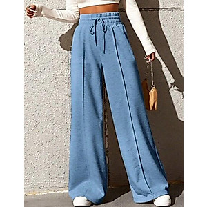 MISSACTIVER Women Casual High Waist Elastic Drawstring Baggy Sweatpants Workout Athletic Patchwork Wide Leg Joggers Pants Blue