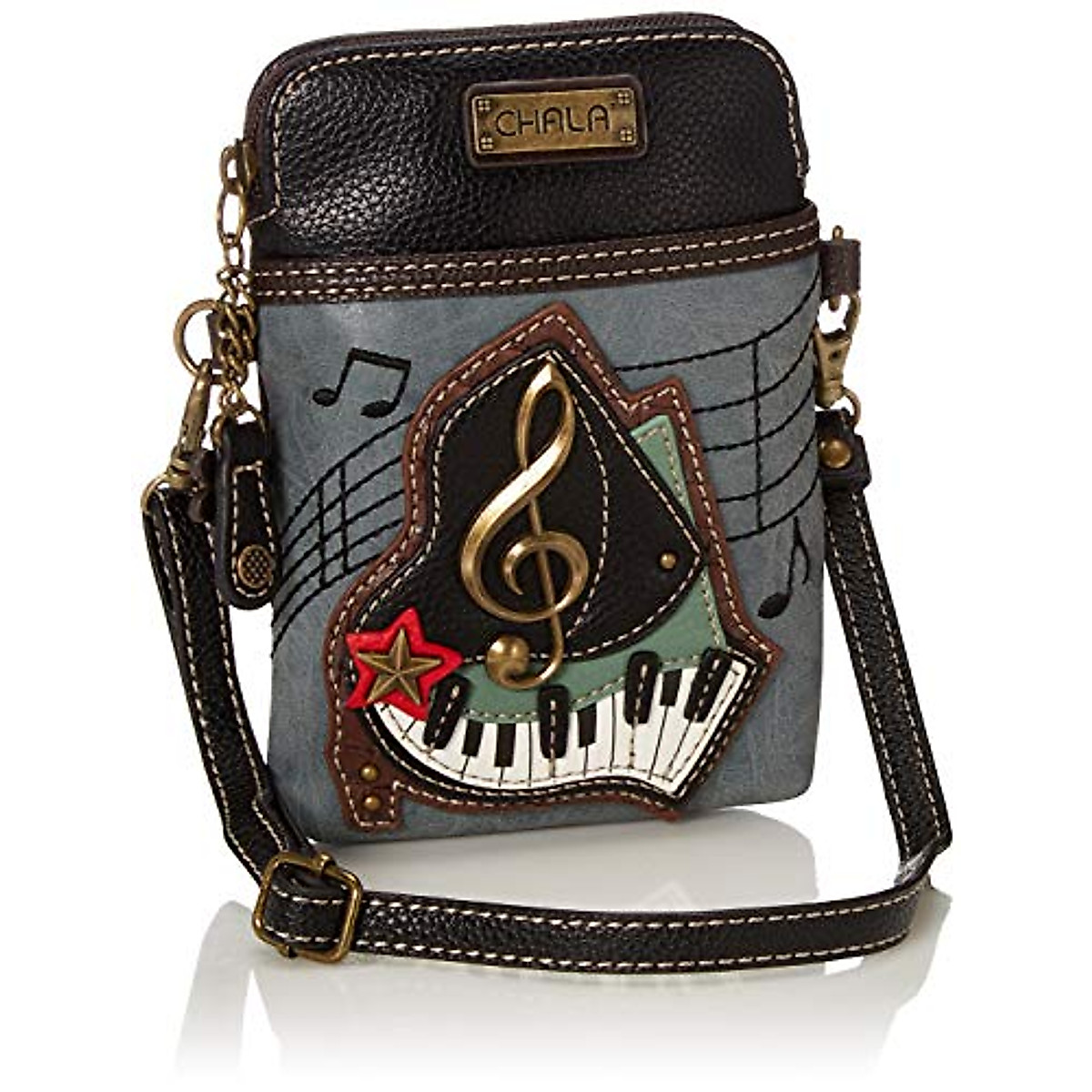 Chala Group Piano Cellphone Crossbody Handbag - Convertible Strap, Indigo, 5" x 7.5" x 1"