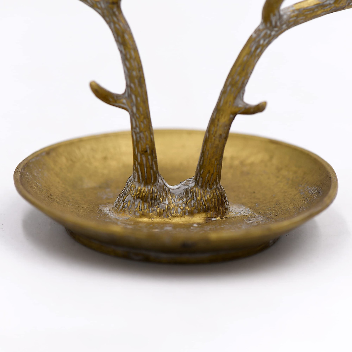 LuHeToz Antique Gold Metal Ring Holder with Antler,Vintage Trinket Dish, Gifts for Women,