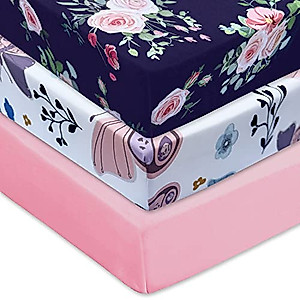 AMROSE 3 Pack Heavenly Soft Crib Sheets for Baby Girls, 28'' X 52'' Fitted Crib Sheets for Crib and Toddler Mattress Pad, Silk Touch Gentle Breathable Microfiber, Floral & Butterfly