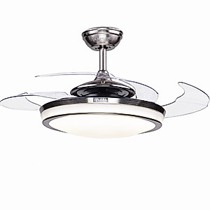 Fandian 44" Modern Ceiling Fan with Lights Remote Control Chandelier Fixture, 3 Lighting Changes Retractable Fandelier for Living Room Bedroom, Brush Chrome with Silent Motor