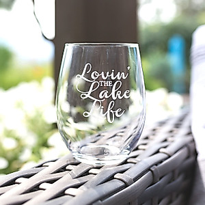 Lake House Decor, Lake Life Etched Wine Glasses Set of 2 Lake House Decorations for Home