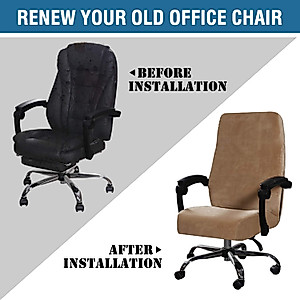 H.VERSAILTEX Velvet Home Office Chair Covers Stretchable Computer Desk Chair Covers Mid - High Back Universal Executive Boss Chair Covers Gaming Chair Covers Removable Machine Washable, Camel