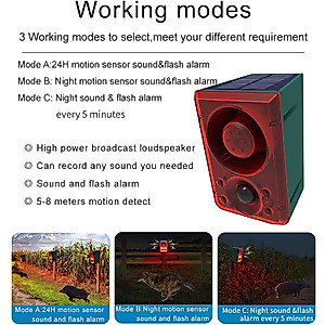 Solar Motion Detector Alarm Light,WONFAST 130db Sound Warning Security Strobe Siren Light,Gunshot Dog Barking Sound & Recording 20s Custom Message for Farm Villa Barn Yard Chicken Coop (1PCS)