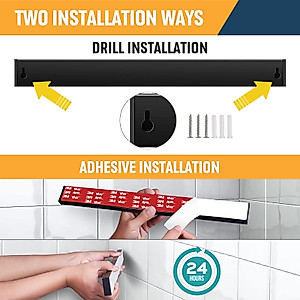 Magnetic Knife Holder for Wall, Enkrio 16 Inch Black Stainless Steel Knife Magnetic Strip No Drilling, Kitchen Magnet Knife Holder Strip Knife Rack Knife Bar