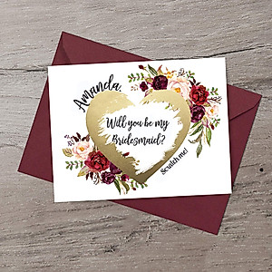XOXOKristen Personalized Bridesmaid Proposal Scratch Off Card, Burgundy and Blush Flowers Will you be my bridesmaid card, Custom Maid of Honor, Matron of Honor, Flower Girl Proposal cards