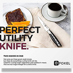 FOXEL Dishwasher Safe Steak Knives Knife Set of 4, 8, or 12 - Serrated Steak Knife Set w/Japanese Stainless Steel, Full Tang Handle, and Rust Resistant Blade - Steak Knifes Gift Box Set