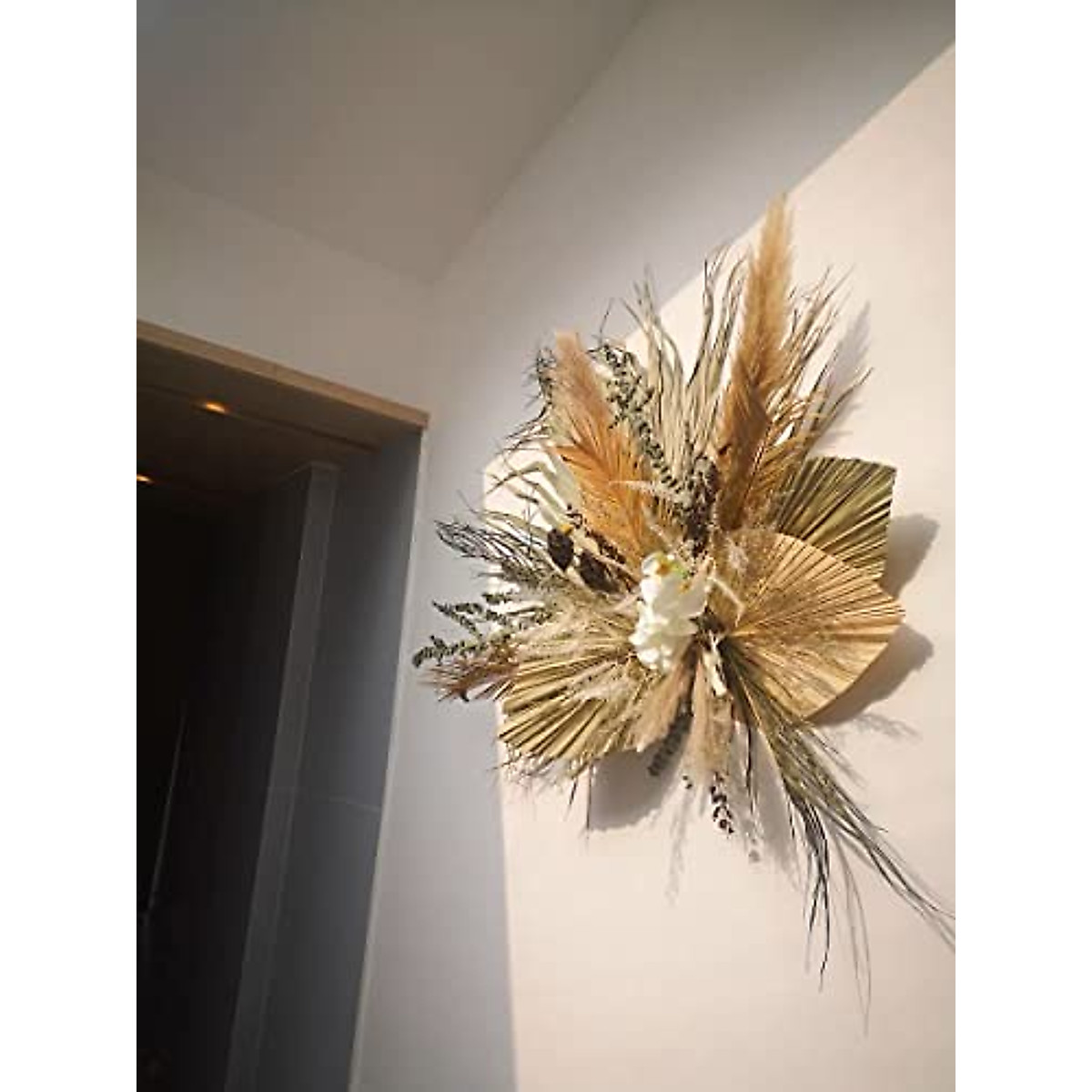 4PCS Pale Yellow Natural Dried Palm Leaves, 16"x8" Dried Palm，WAMPAR Hand-cut Heart-shaped Dried Palm Spear Bohe Decoration, Suitable for Bohe Wedding, House Party Decoration, DIY Flower Decoration