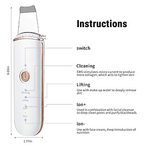 Skin Scrubber, Skin Spatula, Pores Cleanser Exfoliator Blackhead Remover Comedones Extractor for Facial Deep Cleansing with 4 Modes Include 4 Pcs Acne Reml Tool