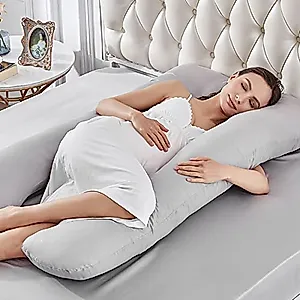 U Shaped Maternity Pillow, Maternity Full Body Pillow, Back, Leg and Abdominal Support, Maternity Sleeping Pillow, Side Sleeping Pillow with Separate Pillowcase for Easy Cleaning (grey)