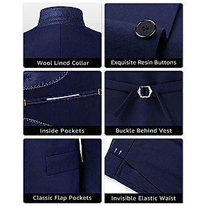 MYS Men's 3 Piece Slim Fit Suit Set, One Button Solid Jacket Vest Pants with Tie Deep Blue