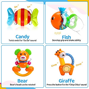 CUTE STONE Baby Rattles Toys Set, Babies Teethers Toys for Baby 3-12 Months, Early Development Learning Toy with Grasp, Spin Rattle Set and Storage Box, Newborn Infant Birthday Gifts for Girls & Boys