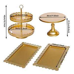 4Pcs Metal Cake Stand and Trays Metal Cupcake Holder Fruits Dessert Display Plate for Wedding Birthday Party Baby Shower Celebration Home Decor Gold